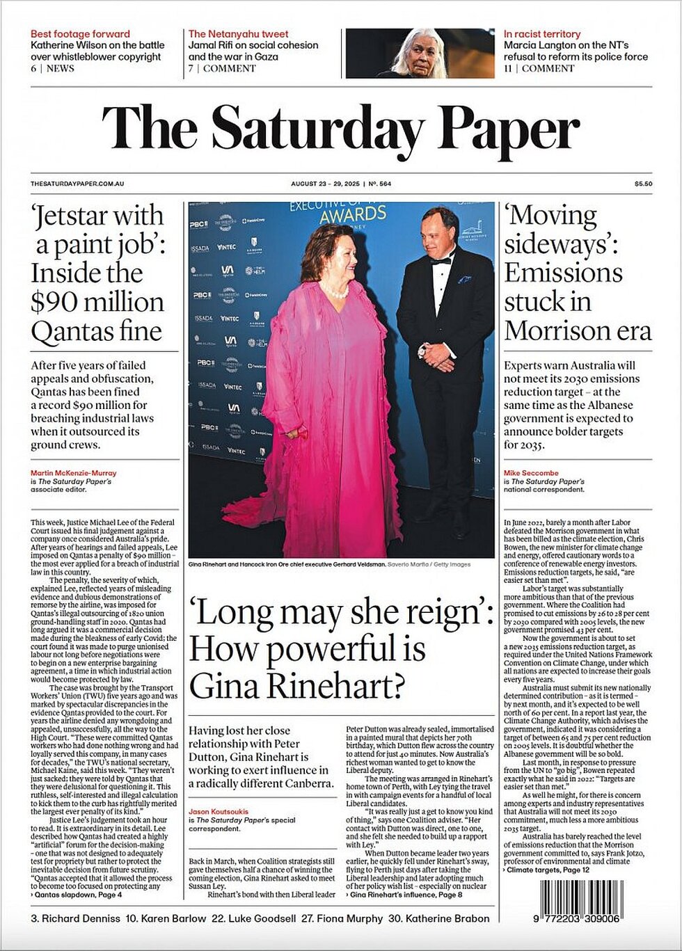 The Saturday Paper - Today's Front Page, 23/08/2025