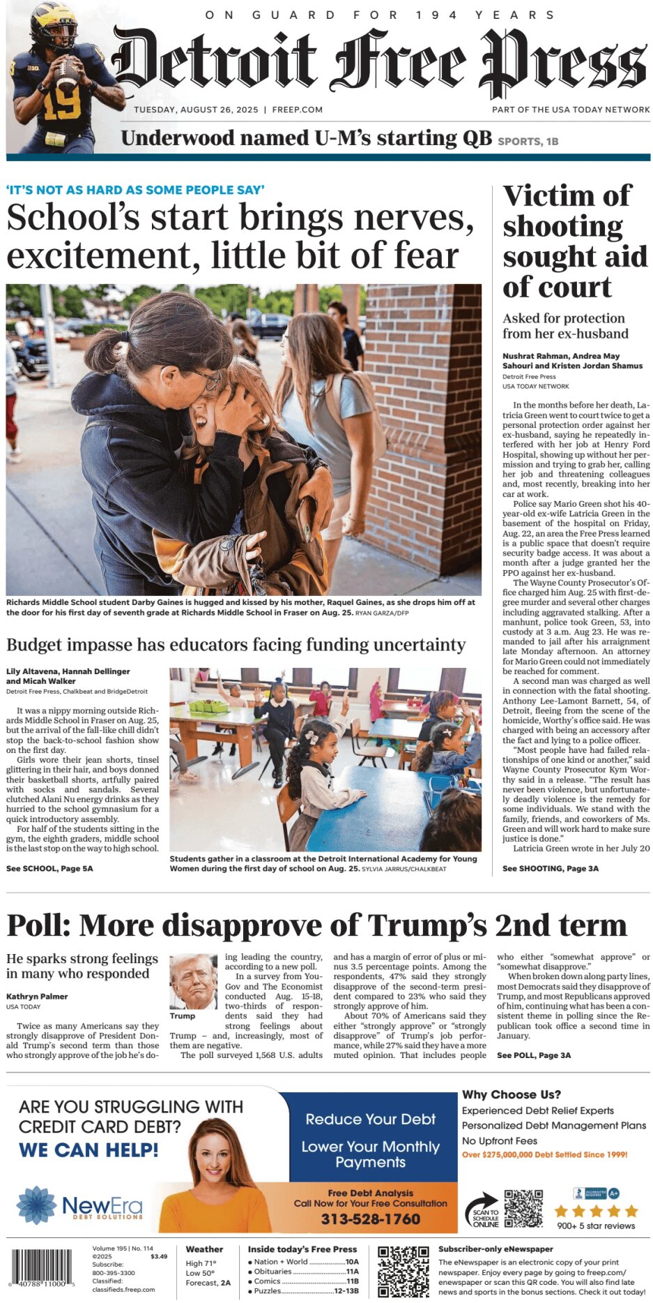 Detroit Free Press - Today's Front Page, 26/08/2025