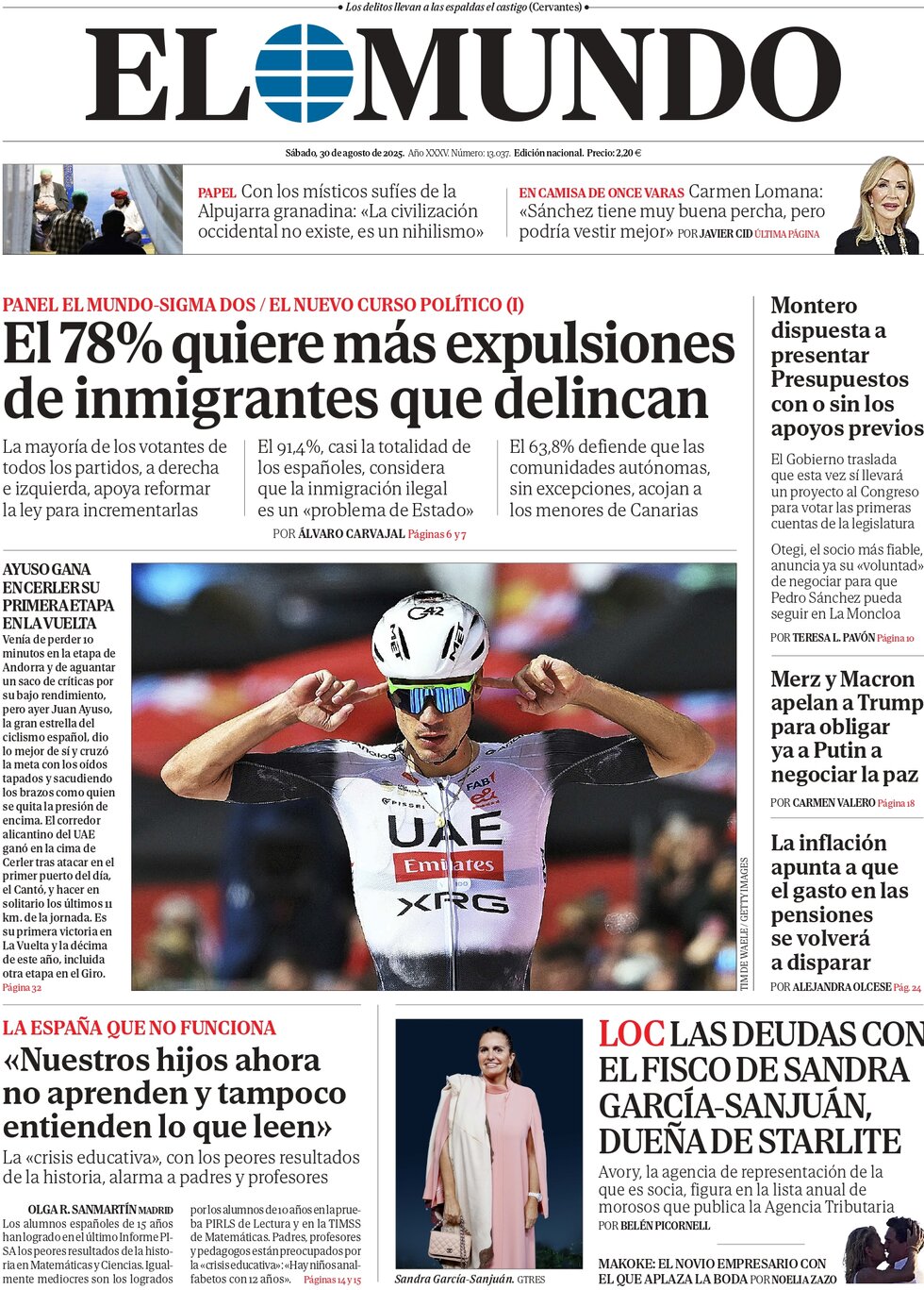 El Mundo - Today's Front Page, 30/08/2025