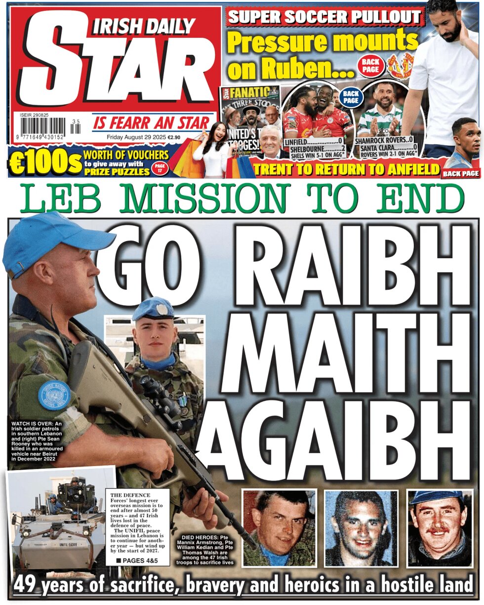 Irish Daily Star - Today's Front Page, 29/08/2025
