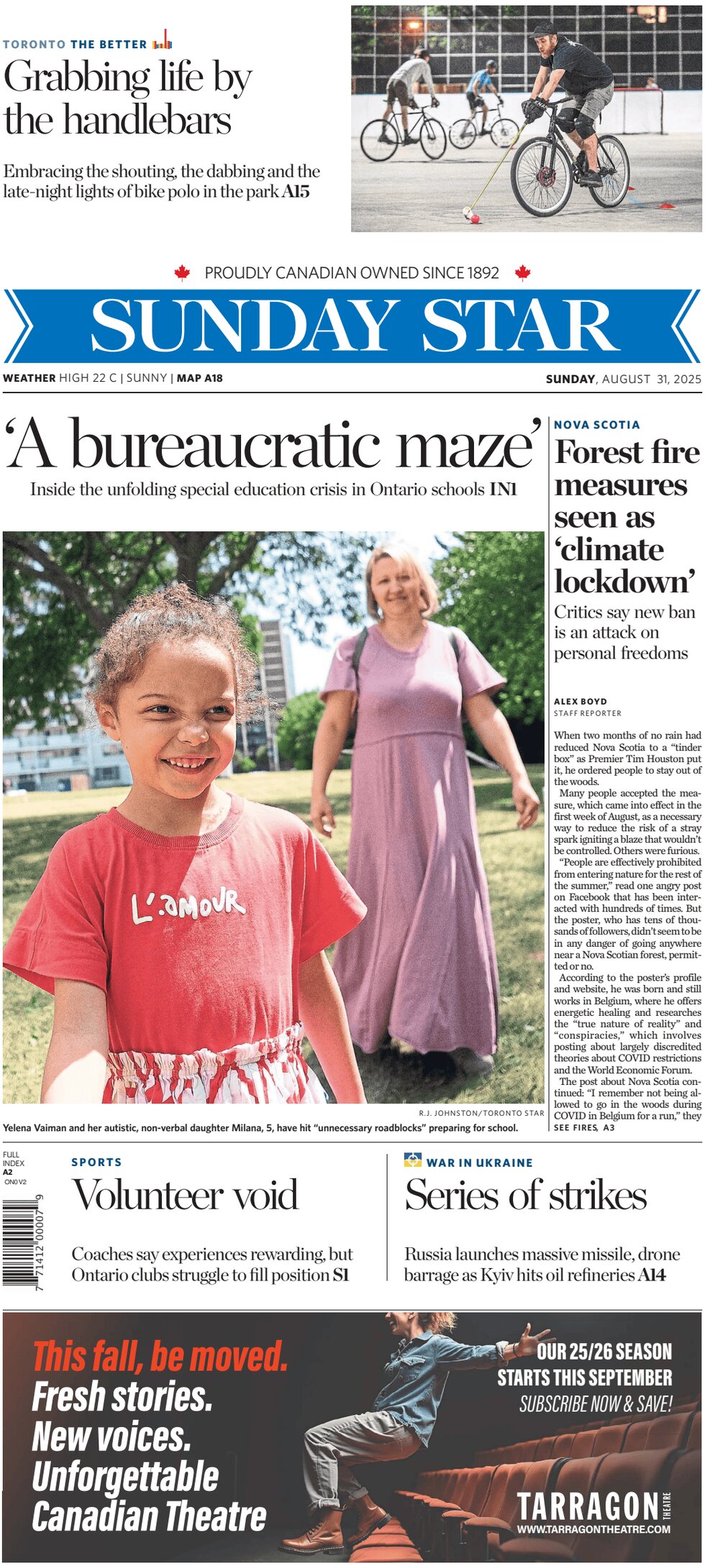 Toronto Star - Today's Front Page, 31/08/2025