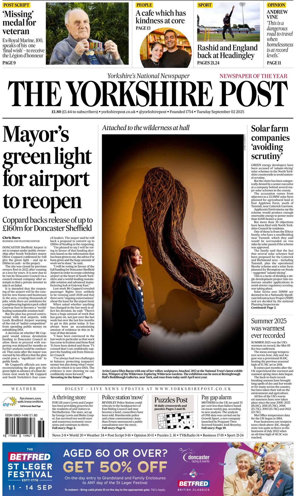 The Yorkshire Post - Today's Front Page, 02/09/2025