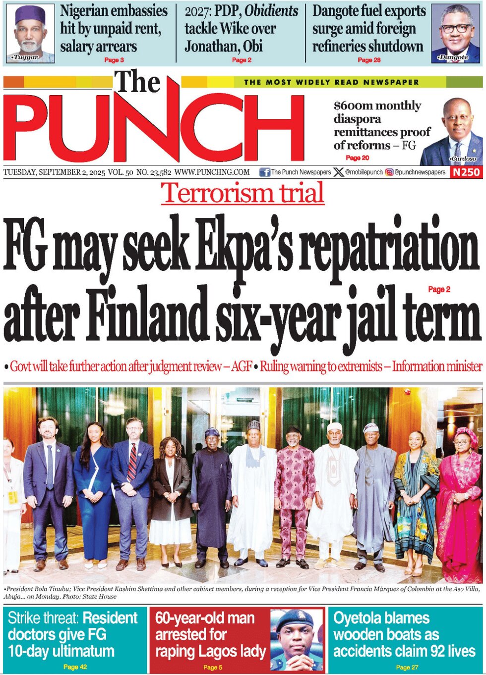 The Punch - Today's Front Page, 02/09/2025