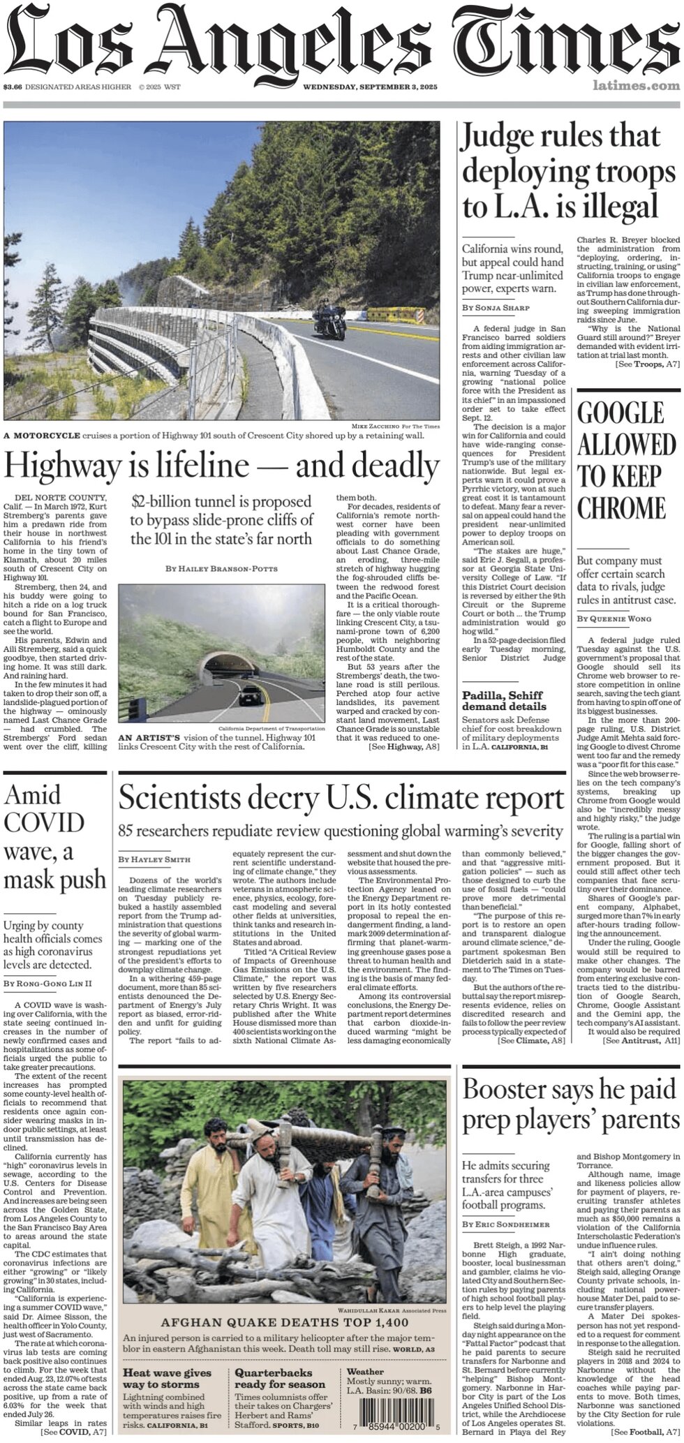 Los Angeles Times - Today's Front Page, 03/09/2025