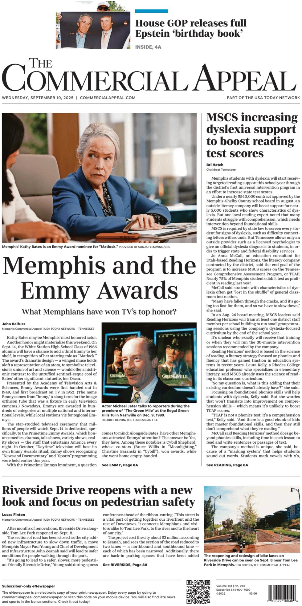 The Commercial Appeal - Today's Front Page, 10/09/2025