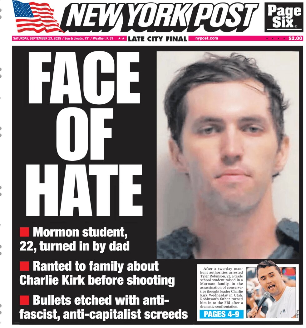 New York Post - Today's Front Page, 13/09/2025