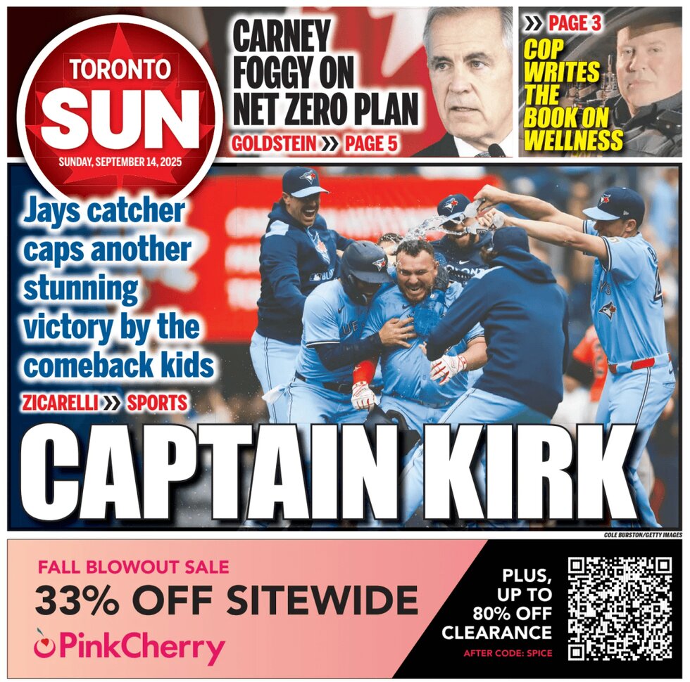Toronto Sun - Today's Front Page, 14/09/2025