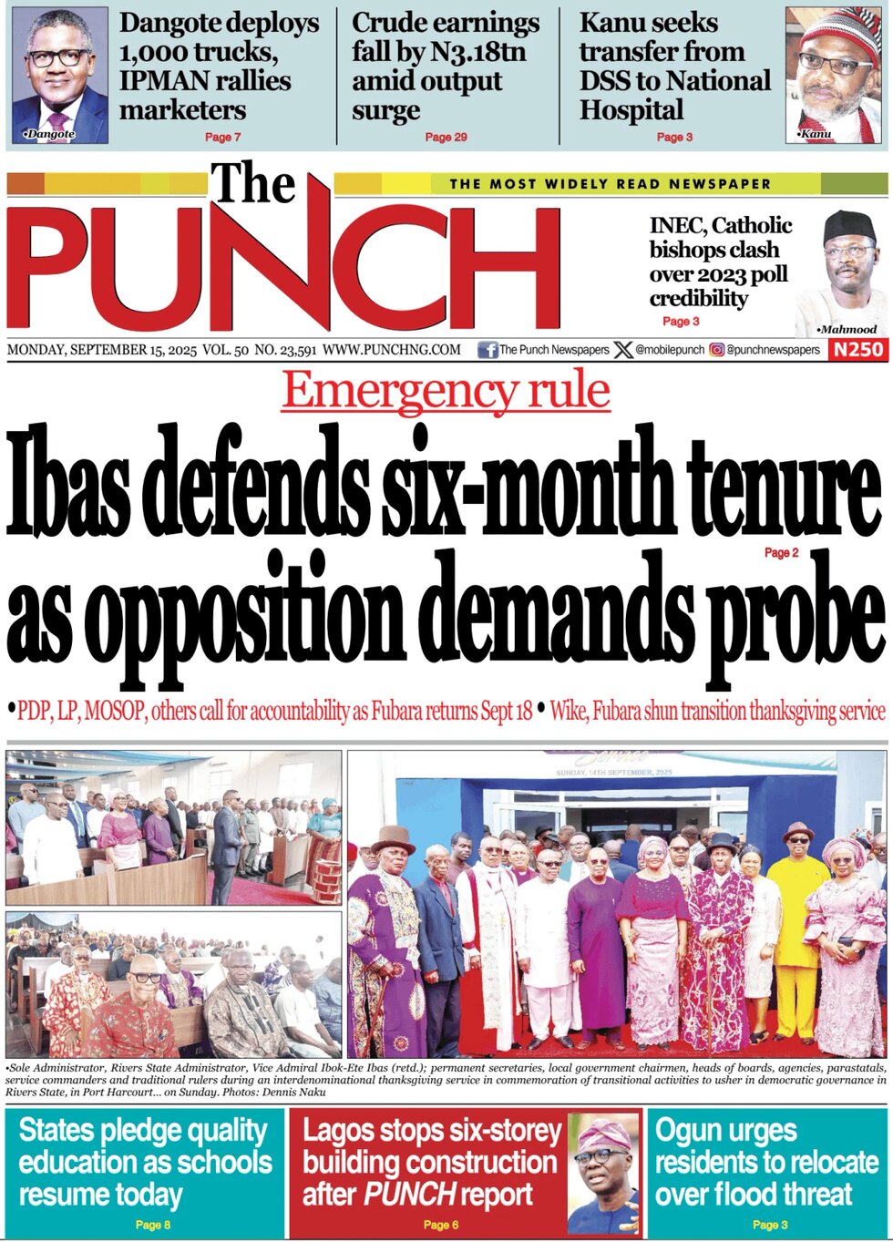 The Punch - Today's Front Page, 15/09/2025