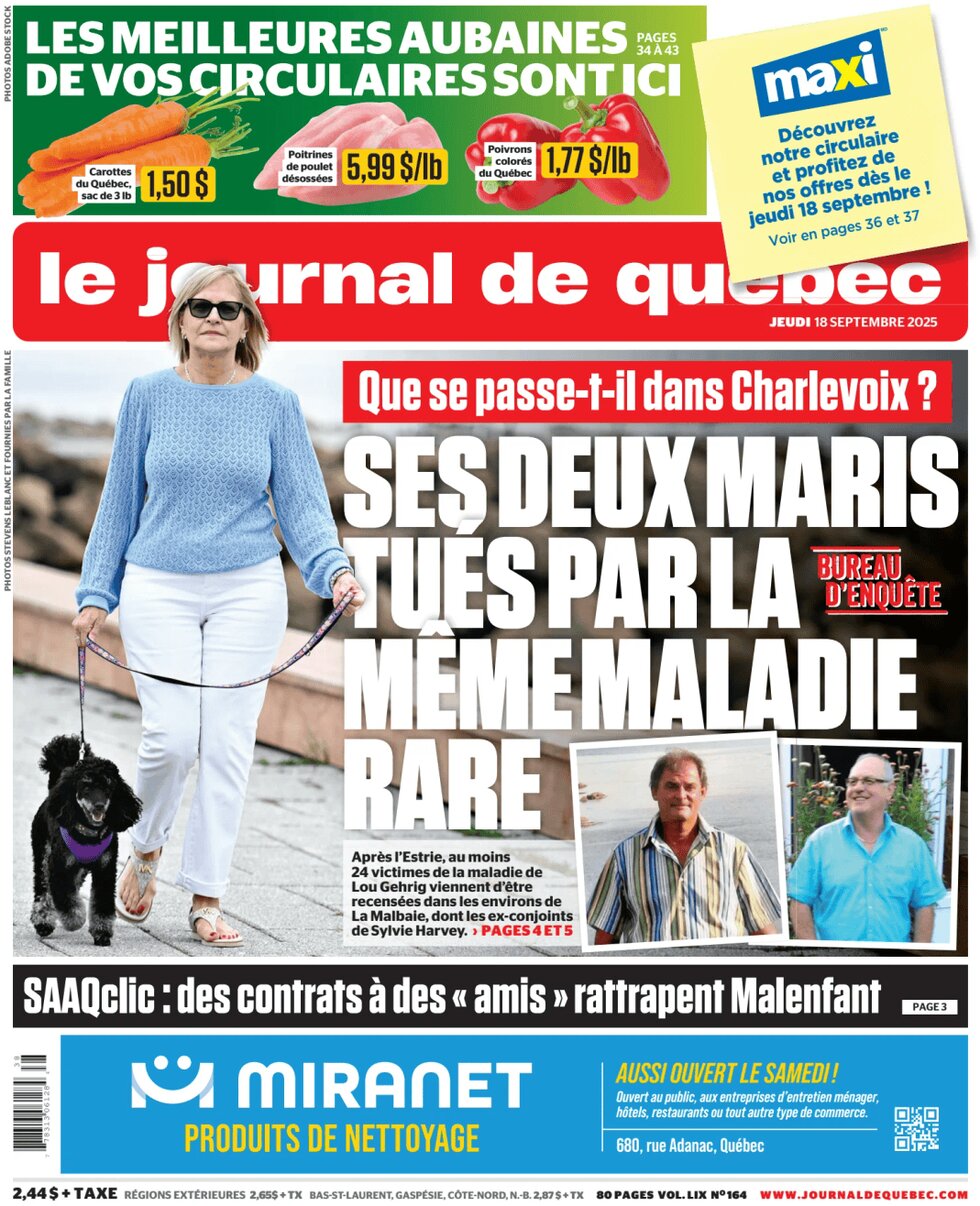 Le Journal de Québec - Today's Front Page, 18/09/2025