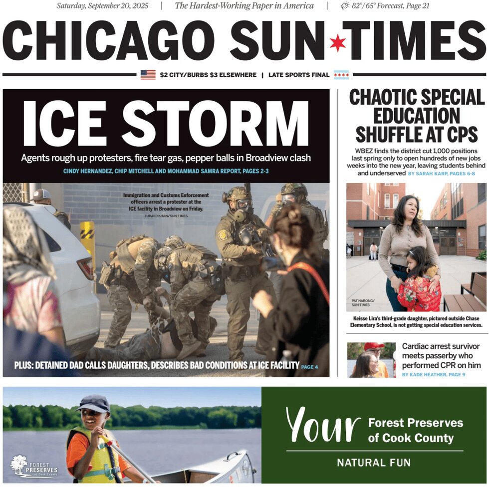 Chicago Sun-Times - Today's Front Page, 20/09/2025
