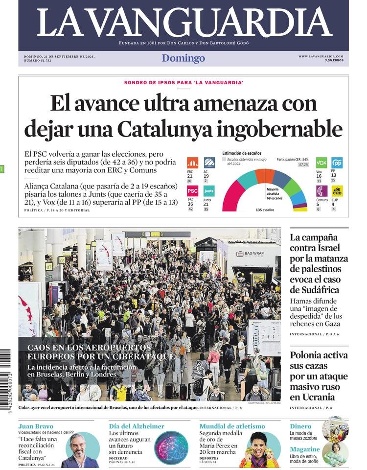La Vanguardia - Today's Front Page, 21/09/2025