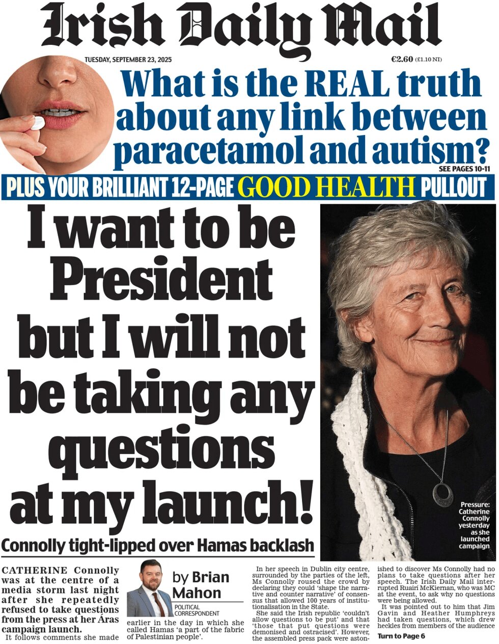 Irish Daily Mail - Today's Front Page, 23/09/2025