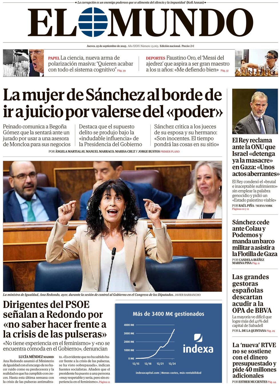 El Mundo - Today's Front Page, 25/09/2025