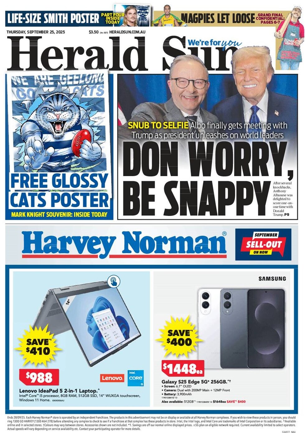 Herald Sun - Today's Front Page, 25/09/2025
