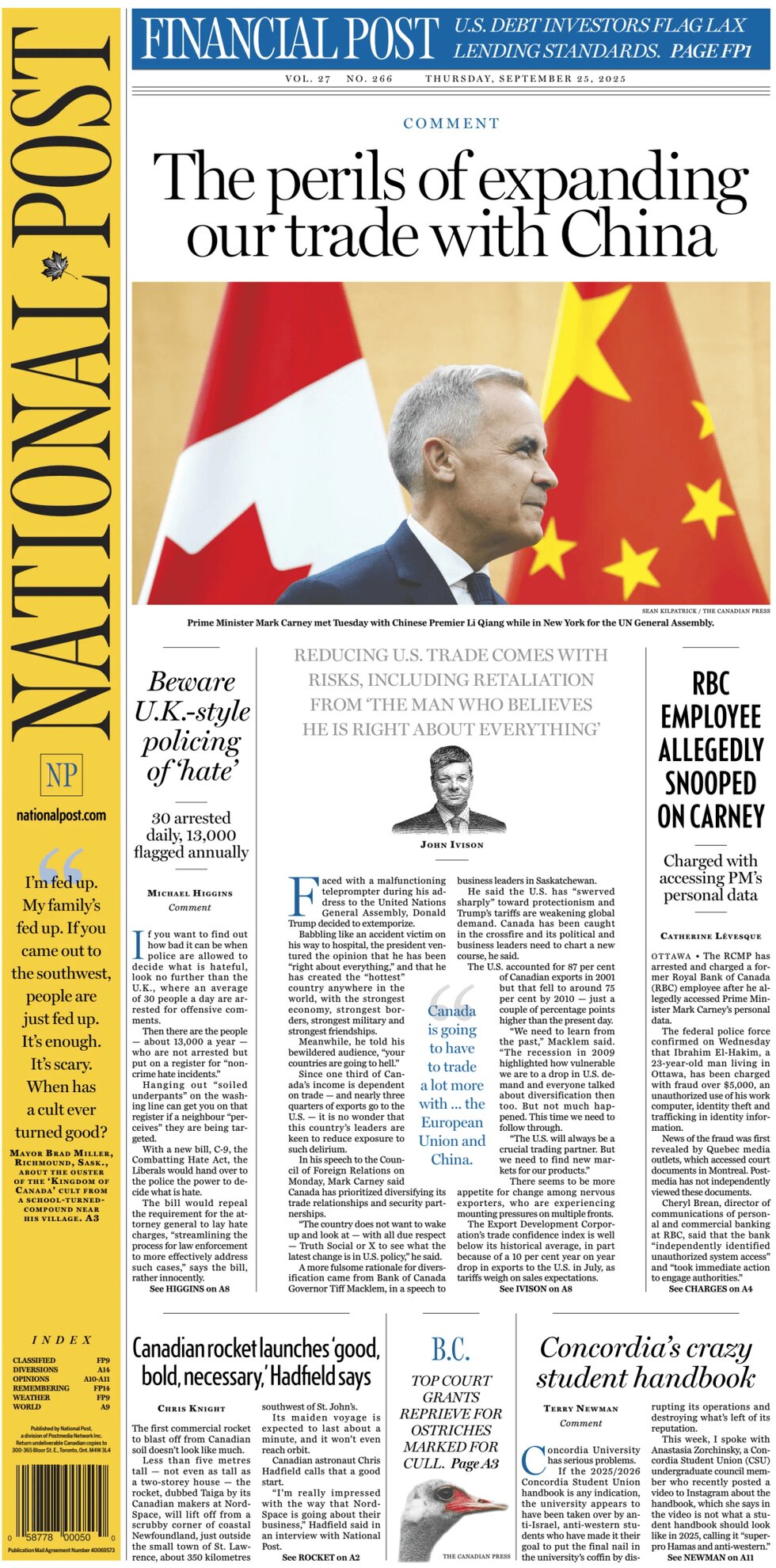 National Post (The Post) - Today's Front Page, 25/09/2025