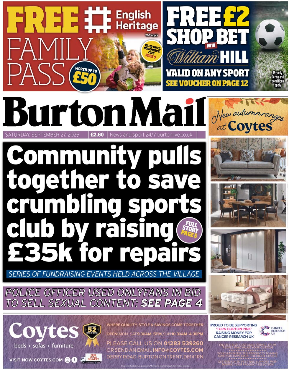 Burton Mail - Today's Front Page, 27/09/2025