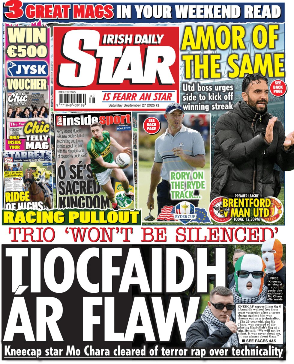 Irish Daily Star - Today's Front Page, 27/09/2025
