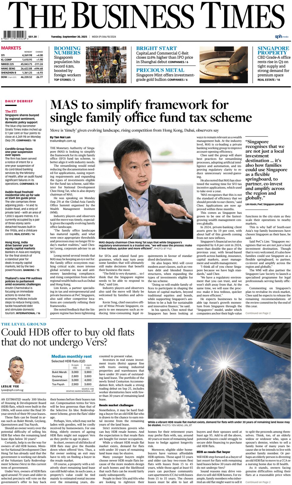 The Business Times (Singapore) - Today's Front Page, 30/09/2025