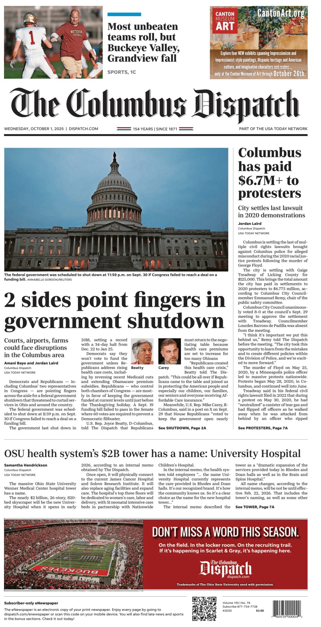 The Columbus Dispatch - Today's Front Page, 01/10/2025