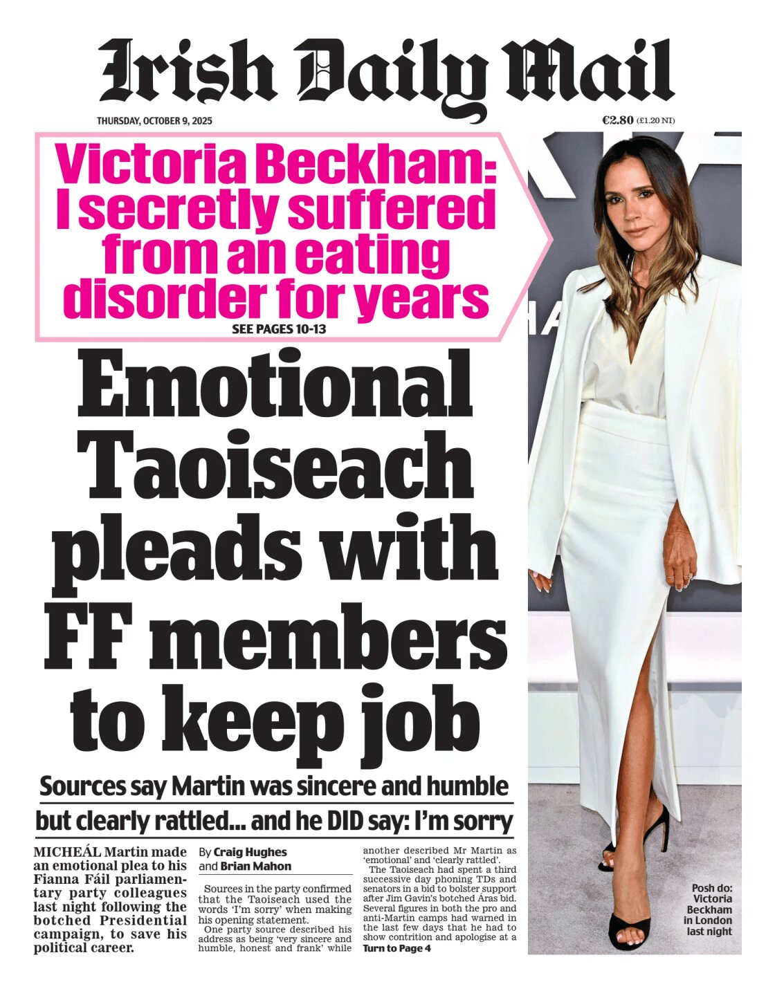 Irish Daily Mail - Today's Front Page, 09/10/2025