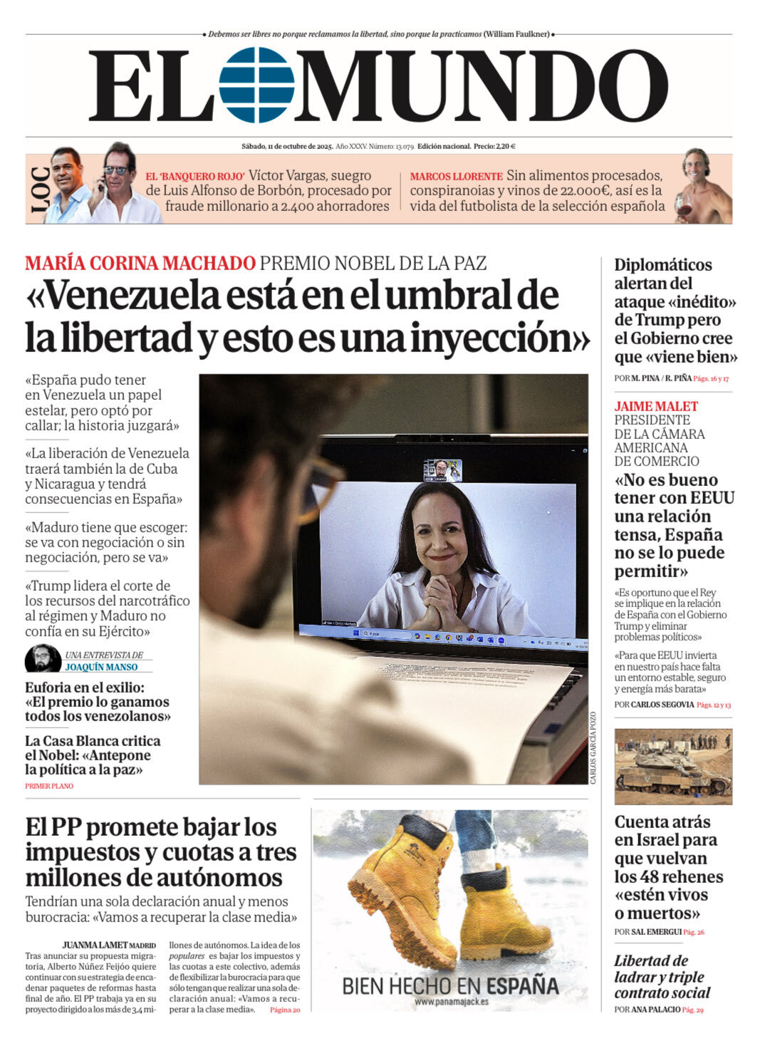 El Mundo - Today's Front Page, 11/10/2025