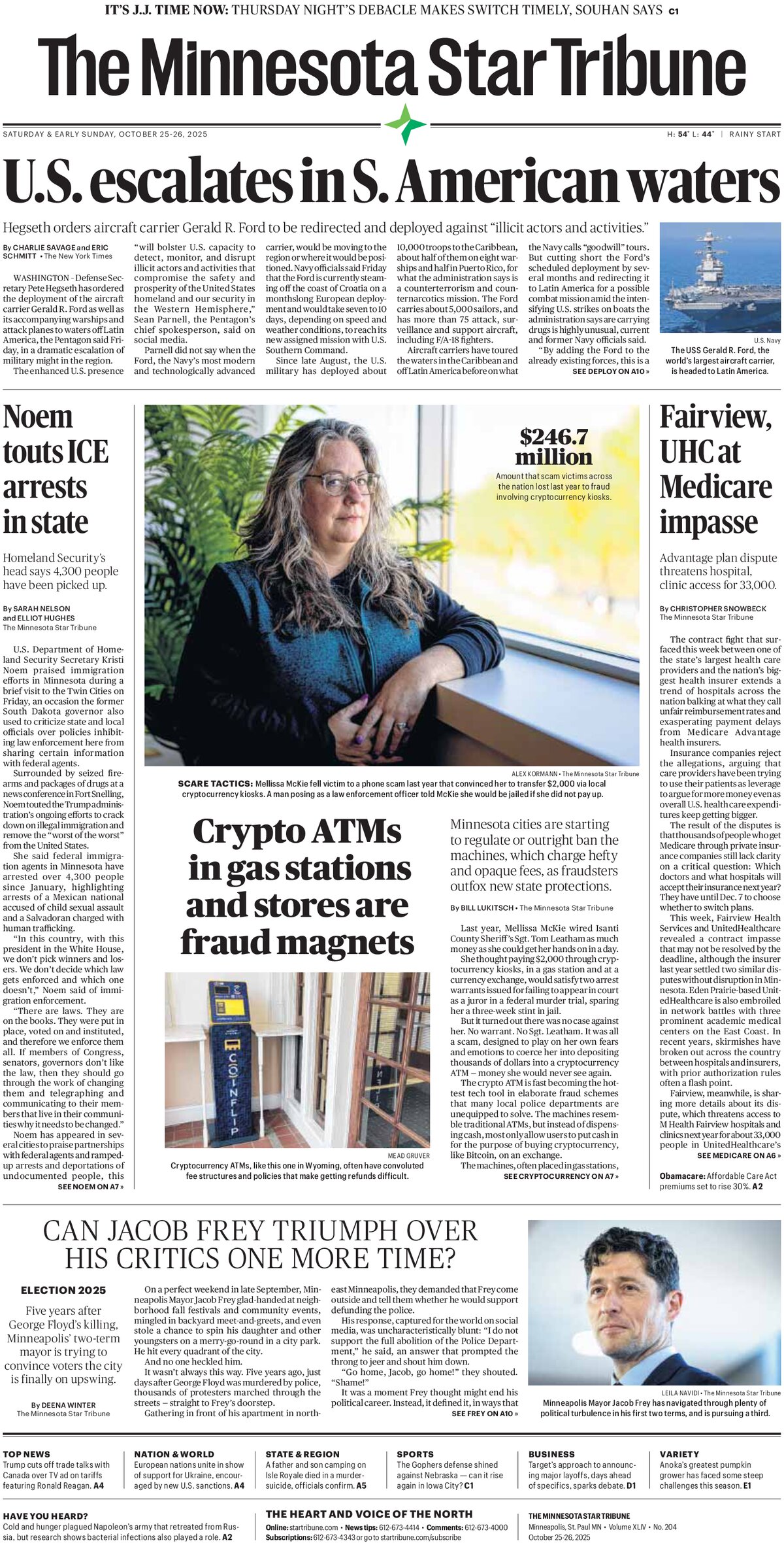 The Minnesota Star Tribune - Today's Front Page, 25/10/2025