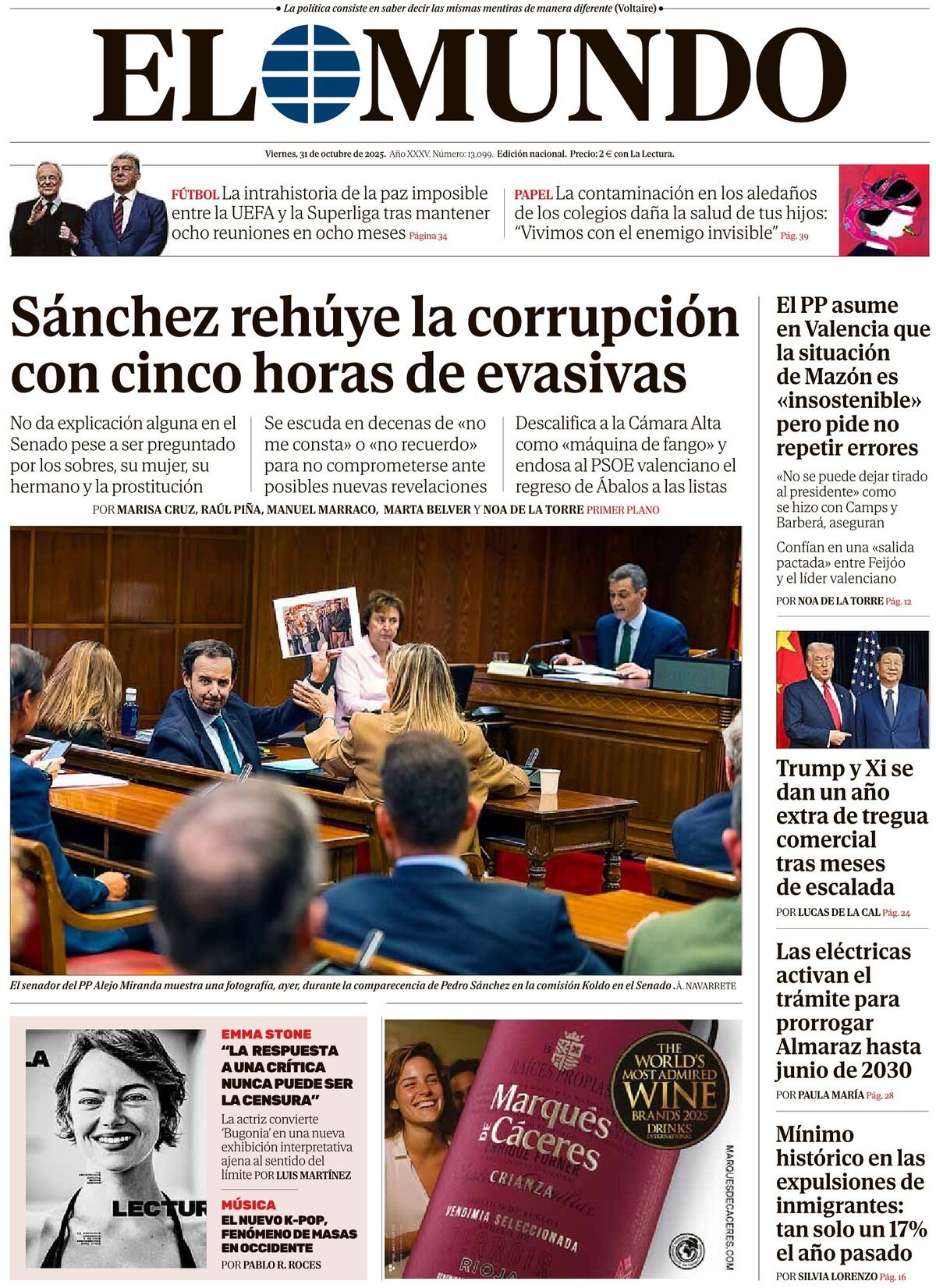 El Mundo - Today's Front Page, 31/10/2025