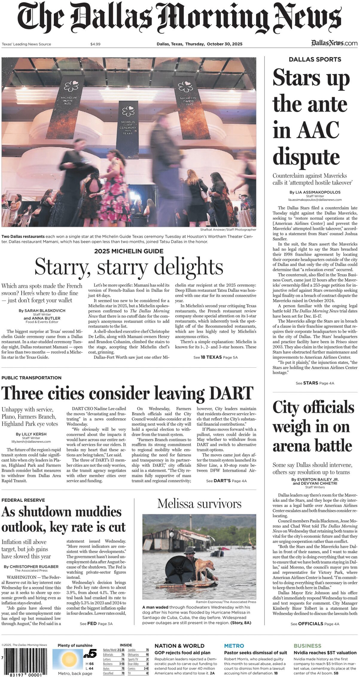 The Dallas Morning News - Today's Front Page, 30/10/2025