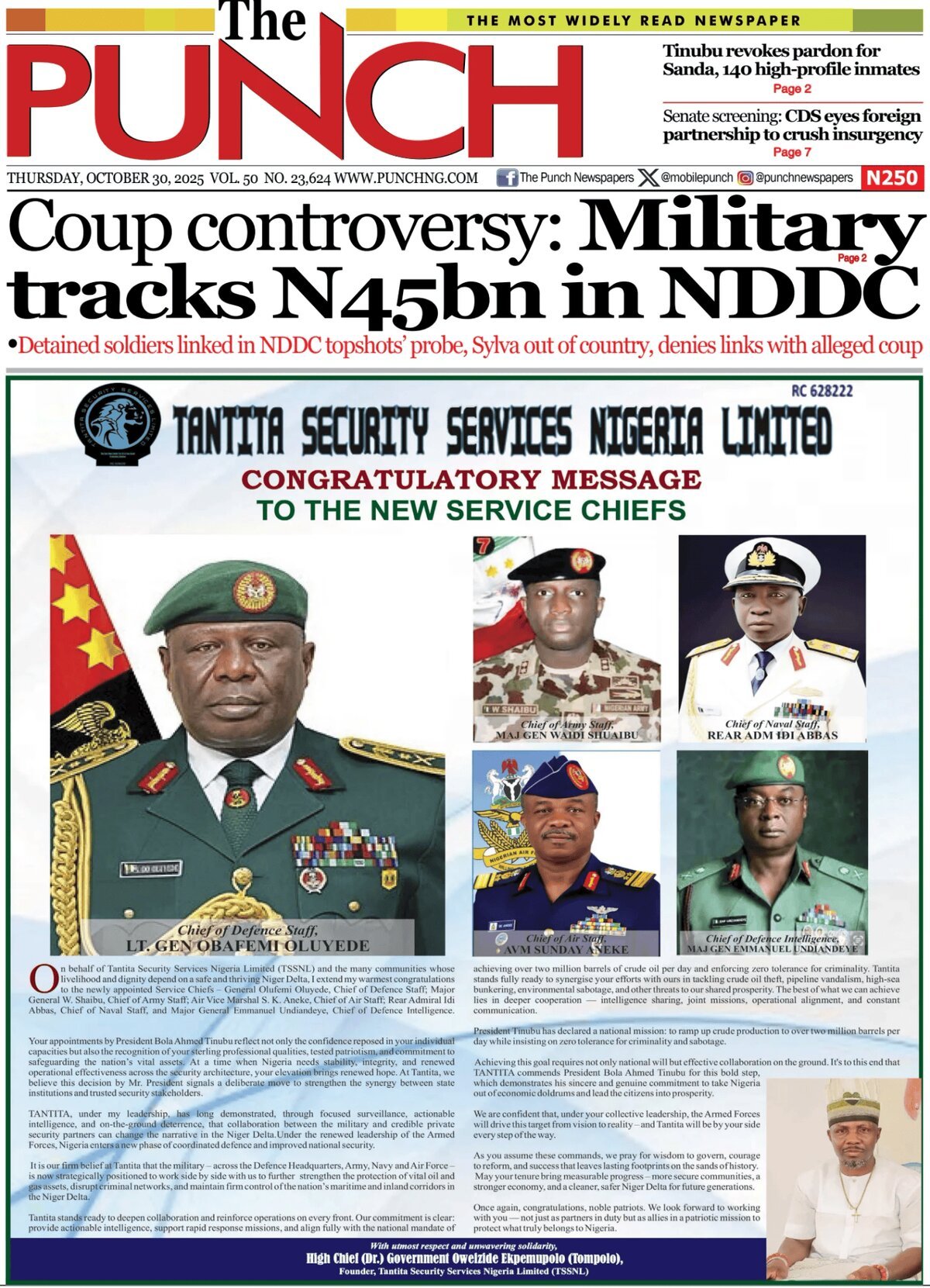 The Punch - Today's Front Page, 30/10/2025