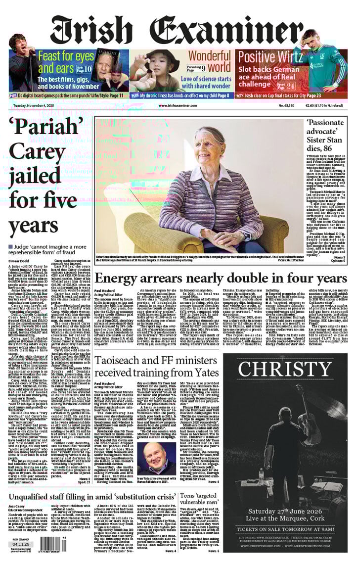 Irish Examiner - Today's Front Page, 04/11/2025