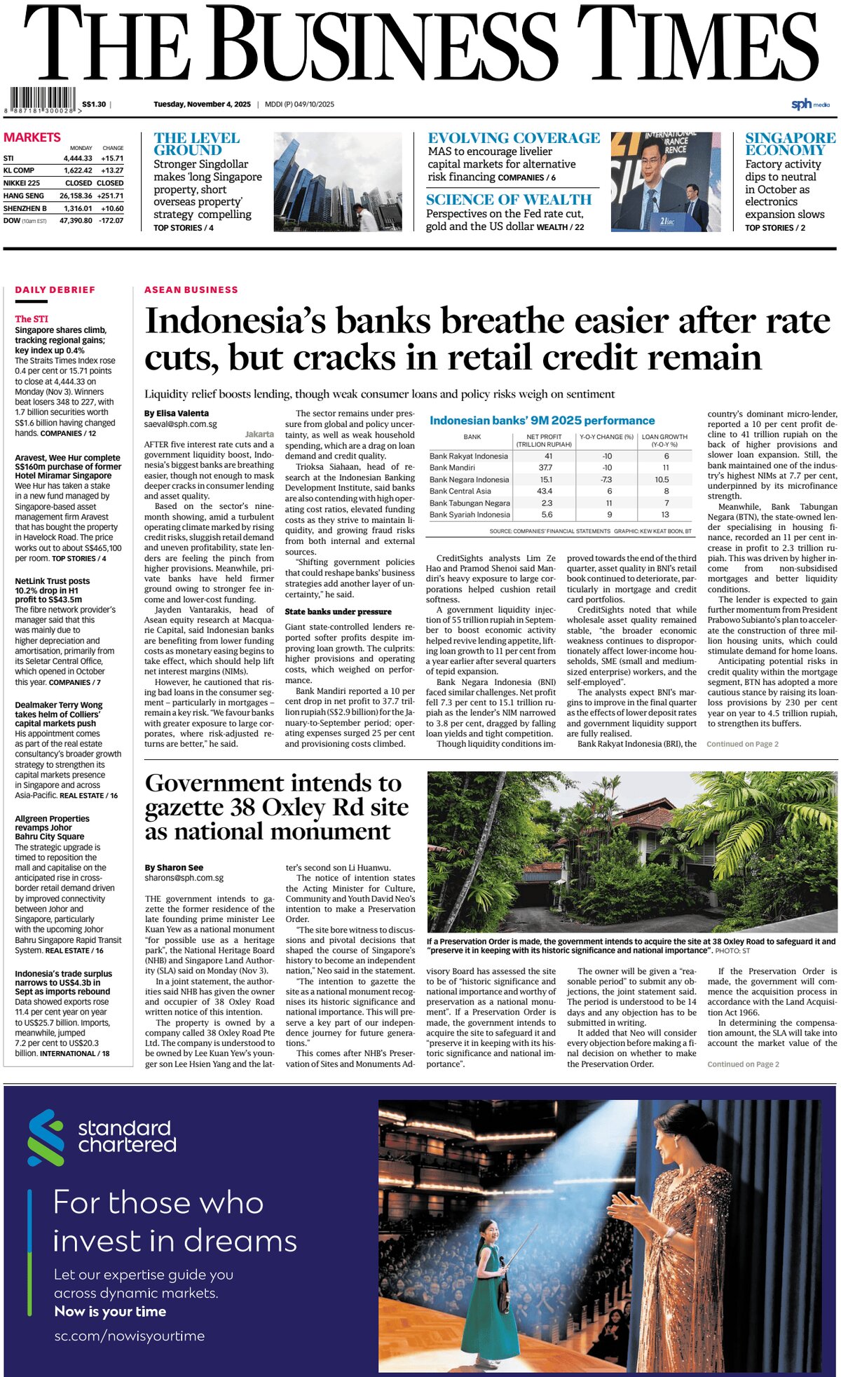 The Business Times (Singapore) - Today's Front Page, 04/11/2025